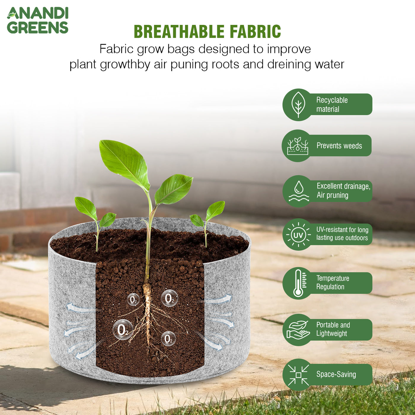 Geo Fabric Plant Grow Bag 15x6 Inch | 400 GSM Durable Planter — Anandi ...