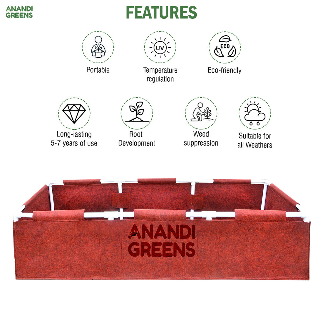 Geo Fabric Rectangular Grow Bag 5x2x1ft with PVC — Anandi Green's