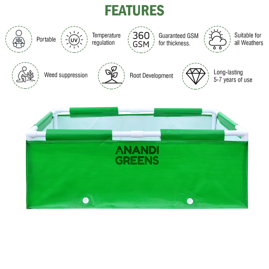 HDPE Rectangular Grow Bag 3x2x1 ft | 360 GSM with Frame — Anandi Green's