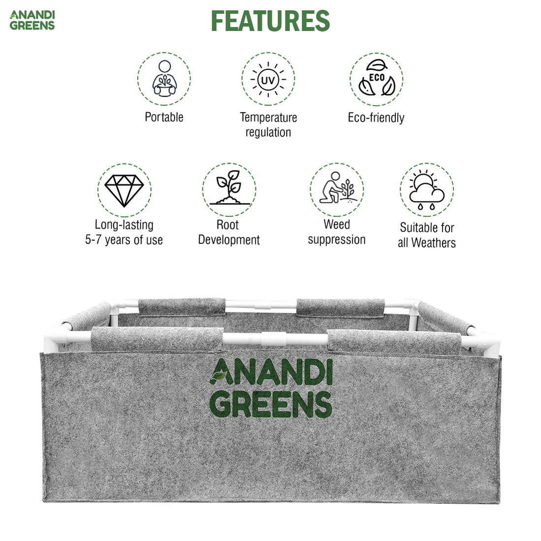 Geo Fabric Rectangular Grow Bag 2x1.5x1 ft (400 GSM) with PVC — Anandi ...