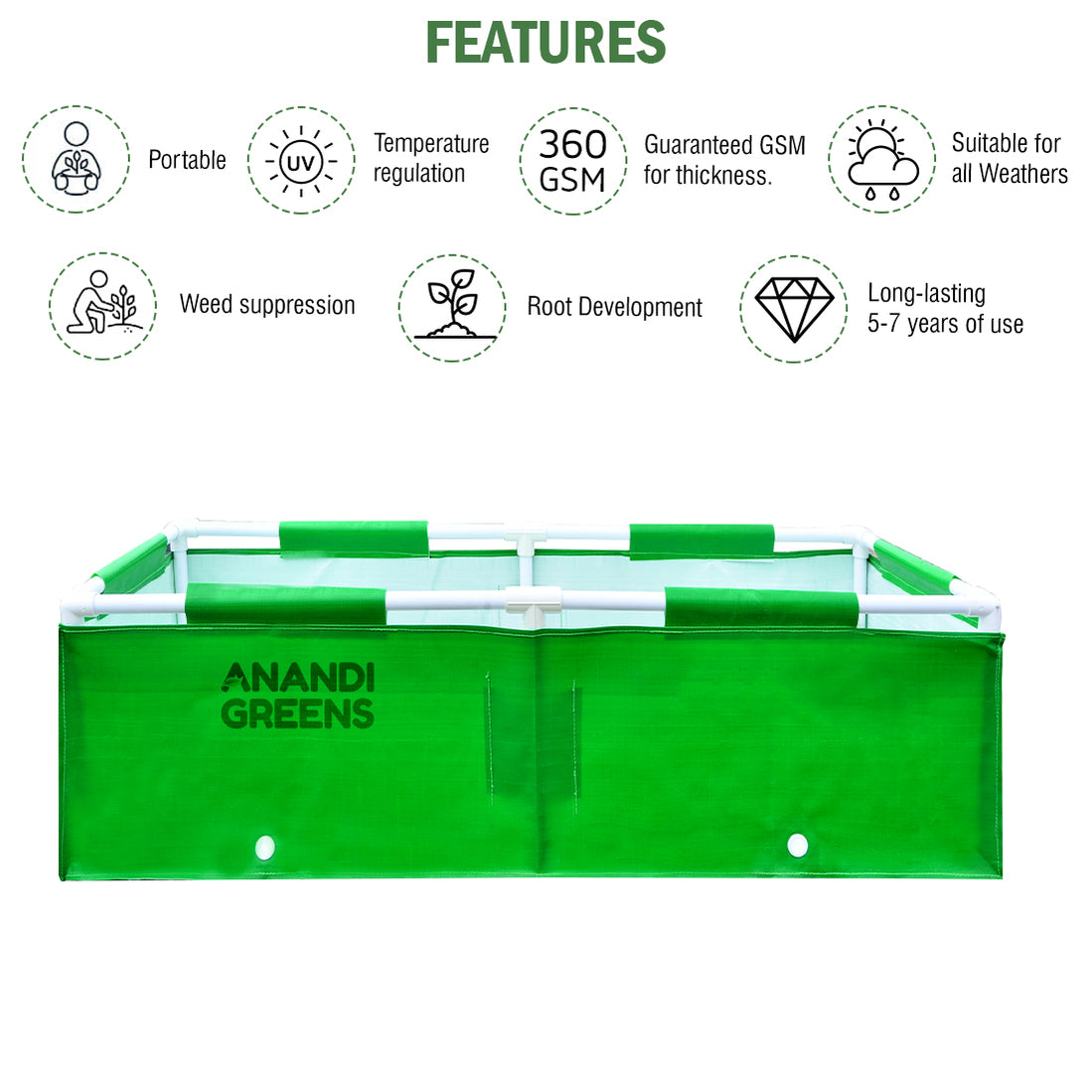 HDPE Rectangular Grow Bag 4x1.5x1 ft | 360 GSM with Frame — Anandi Green's