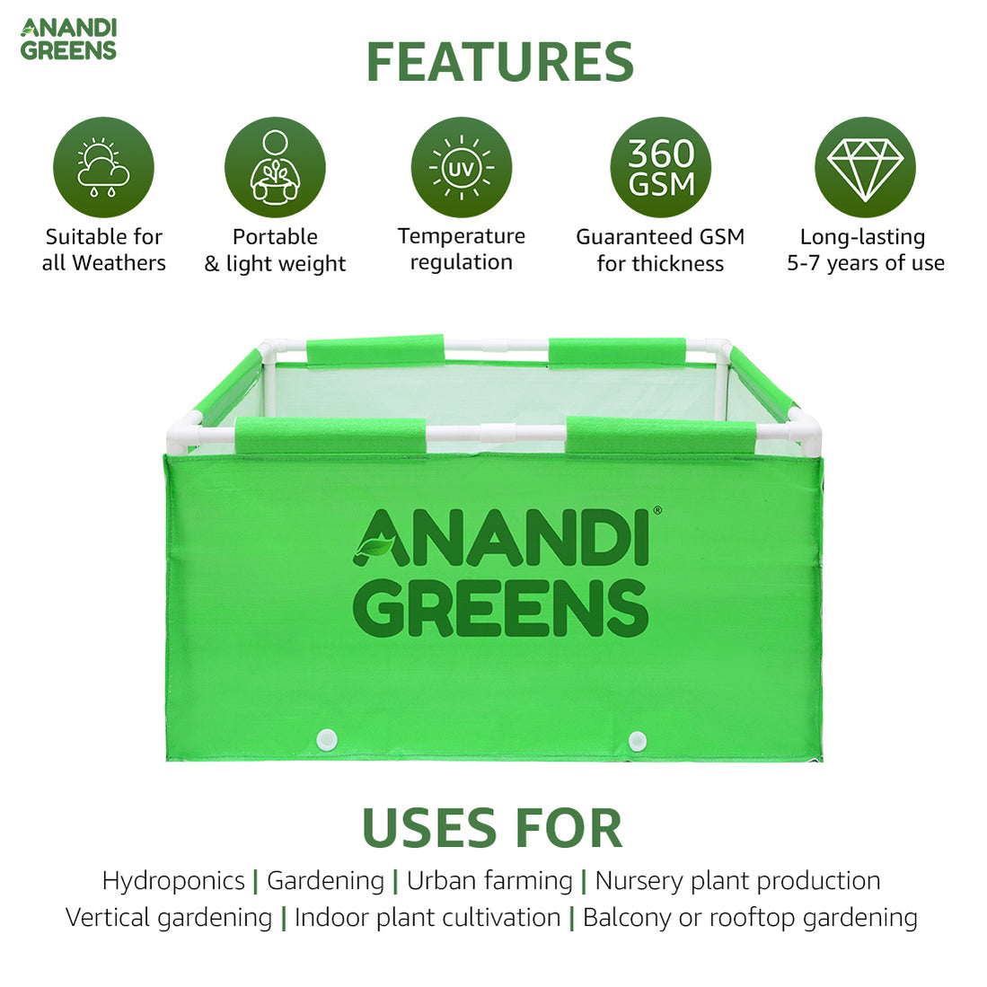 HDPE Rectangular Grow Bag 2x1.5x1 ft | 360 GSM with PVC — Anandi Green's