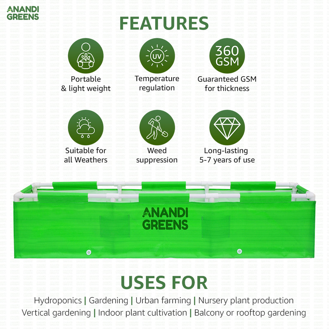 HDPE Rectangular Grow Bag 6x4x1 ft | 360 GSM UV Stabilized - Anandi Green's