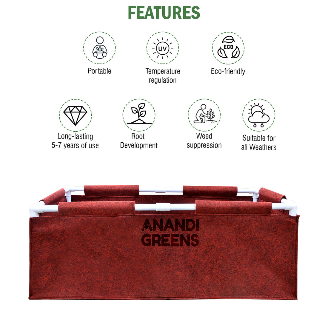 Geo Fabric Rectangular Grow Bag 3x1.5x1ft with uPVC Frame — Anandi Green's