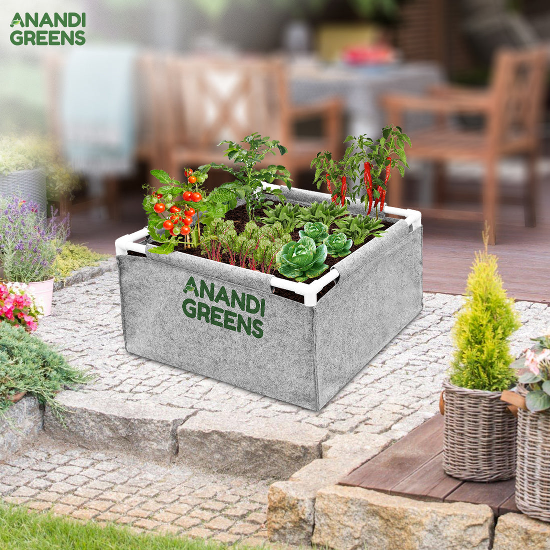 Geo Fabric Rectangular Grow Bag 2x2x1ft Grey — Anandi Green's