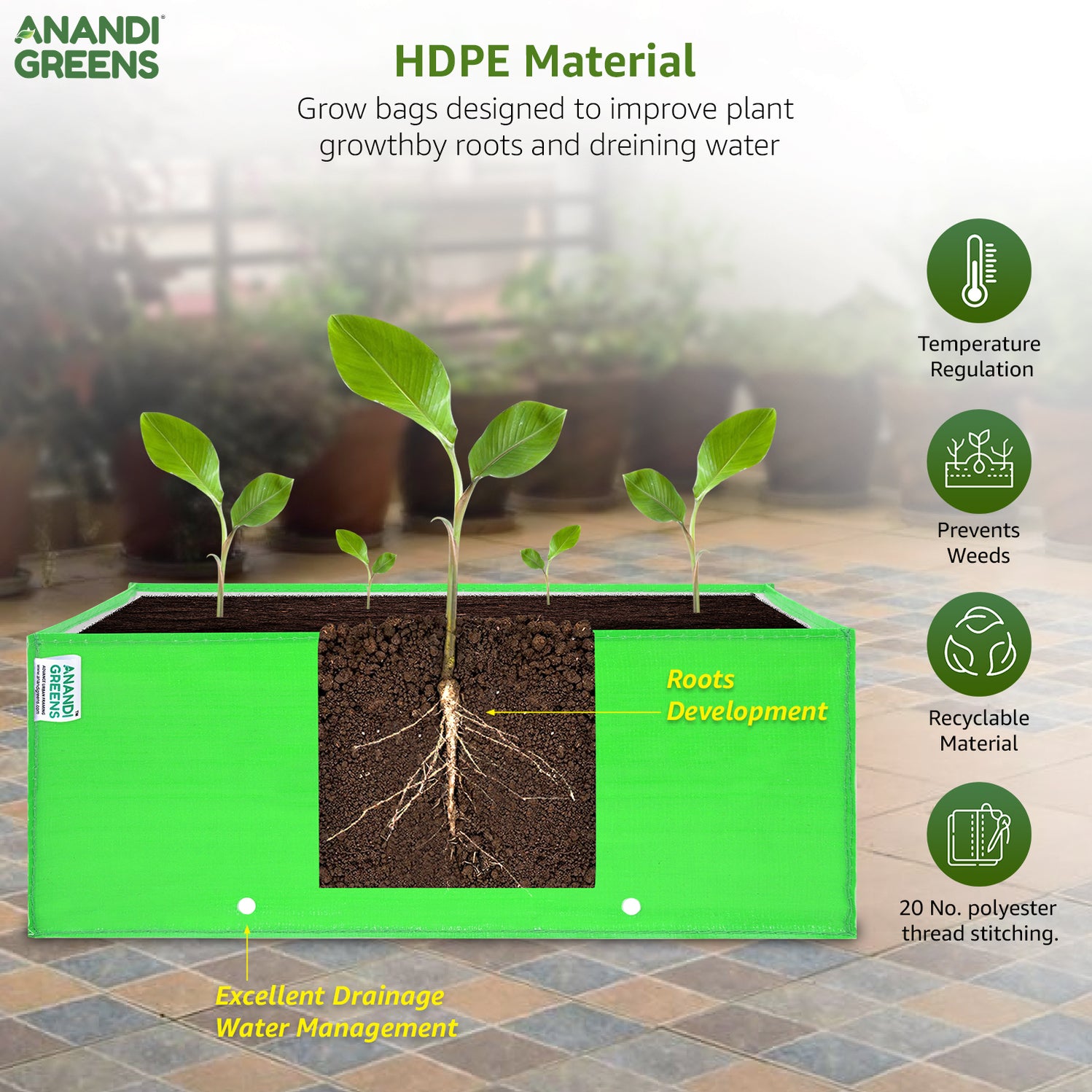 HDPE Rectangular Grow Bag 24x18x9 Inch | Pack of 2 | 260 GSM — Anandi ...