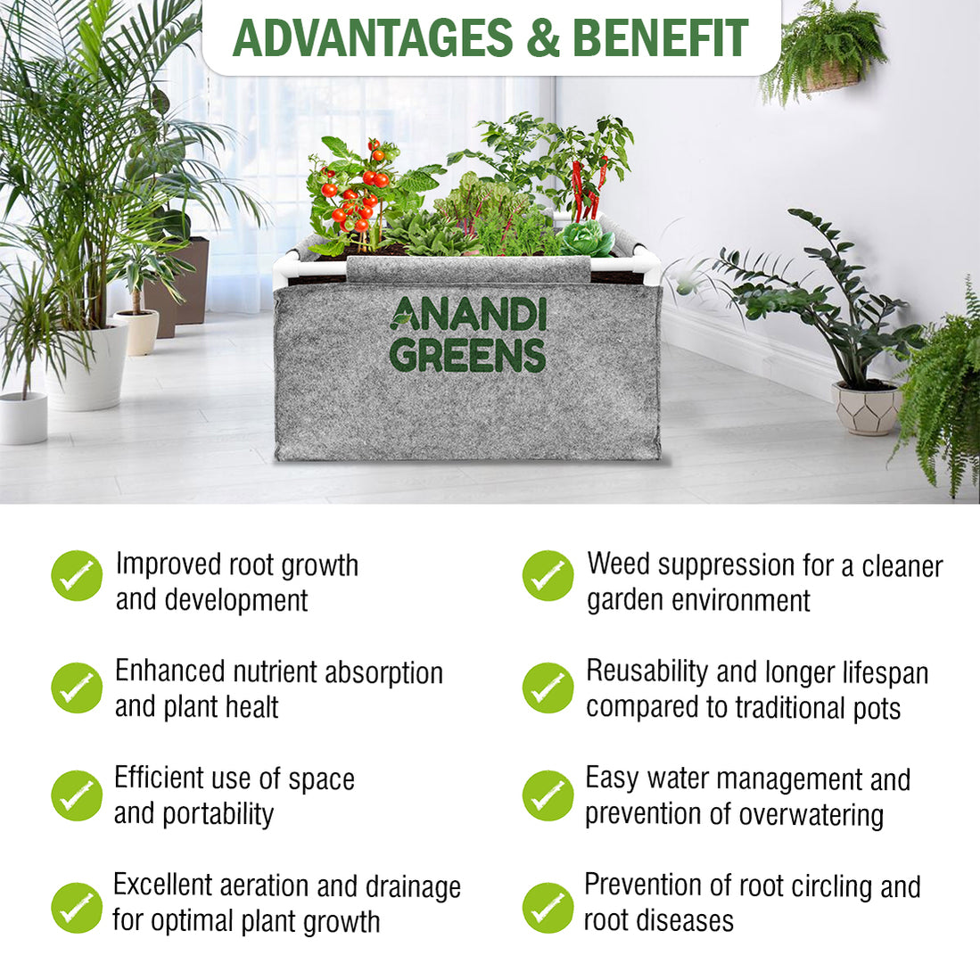Geo Fabric Rectangular Grow Bag 2x2x1ft Grey — Anandi Green's