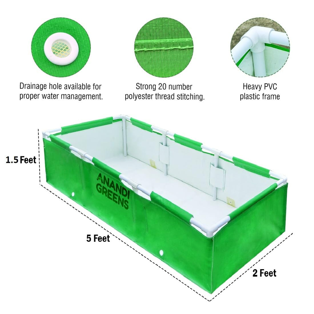 HDPE Rectangular Grow Bag 5x1x1 ft | 360 GSM with Frame — Anandi Green's