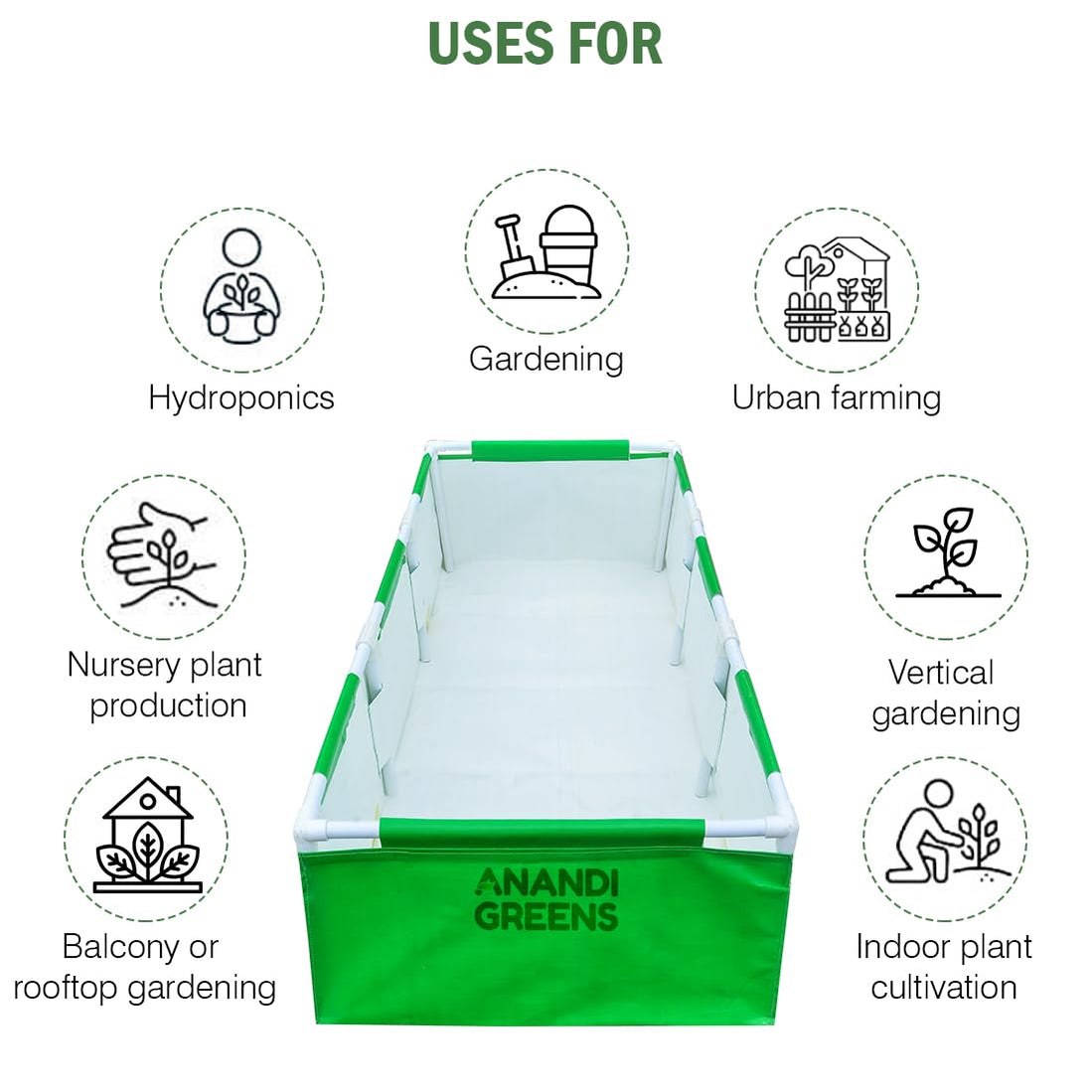 HDPE Rectangular Grow Bag 5x1x1 ft | 360 GSM with Frame — Anandi Green's