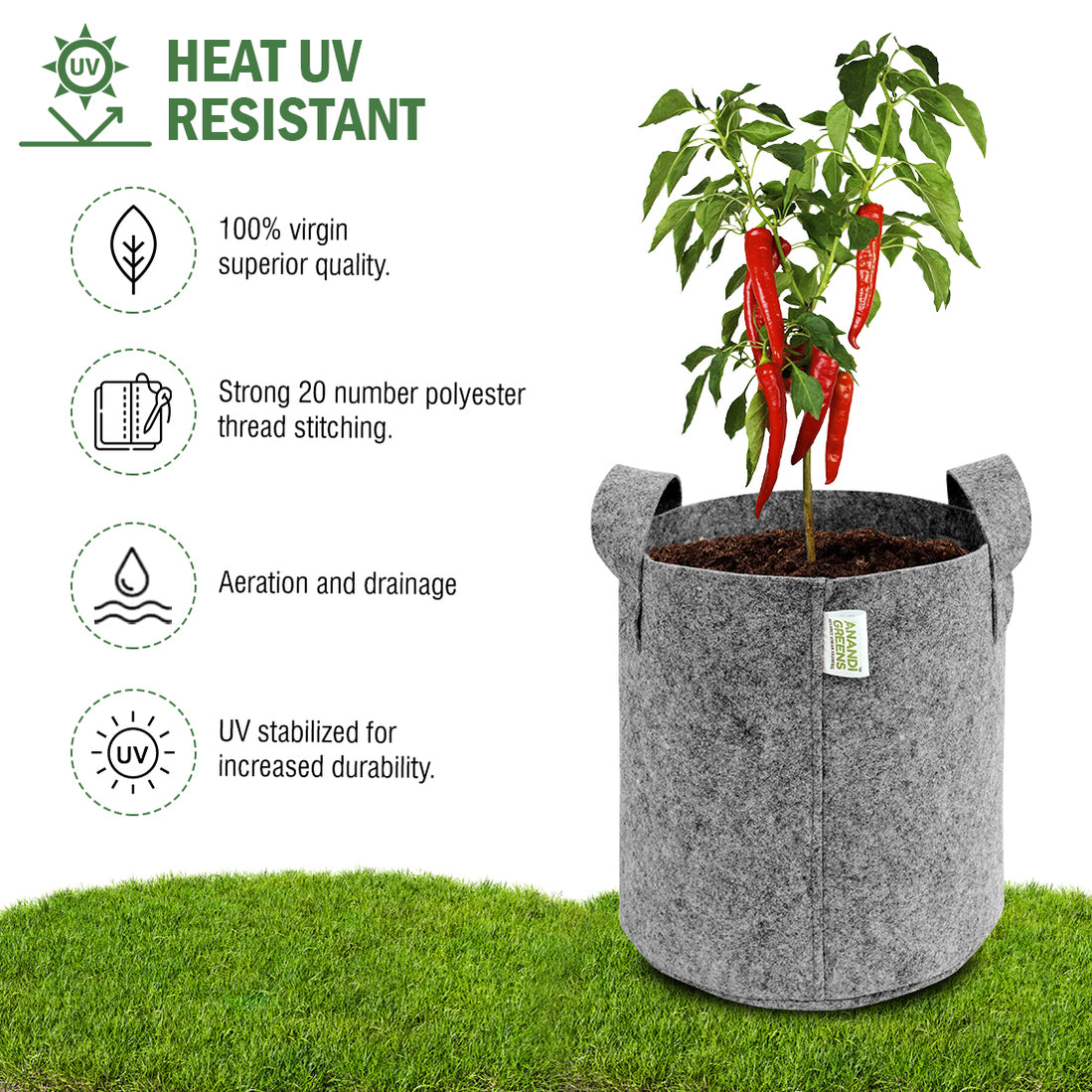 Geo Fabric Plant Grow Bag 10x10 Inch | 400 GSM Durable Planter — Anandi ...