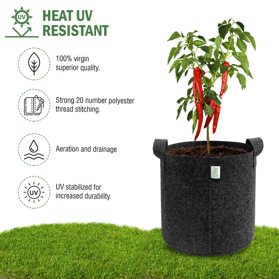 Geo Fabric Plant Grow Bag 12x12 Inch | 400 GSM — Anandi Green's