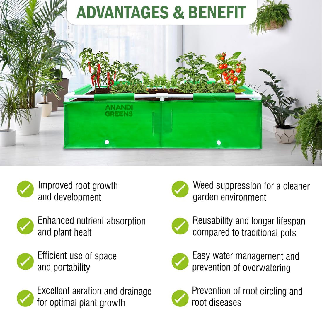 HDPE Rectangular Grow Bag 4x2x1.5 ft | 360 GSM with Frame — Anandi Green's