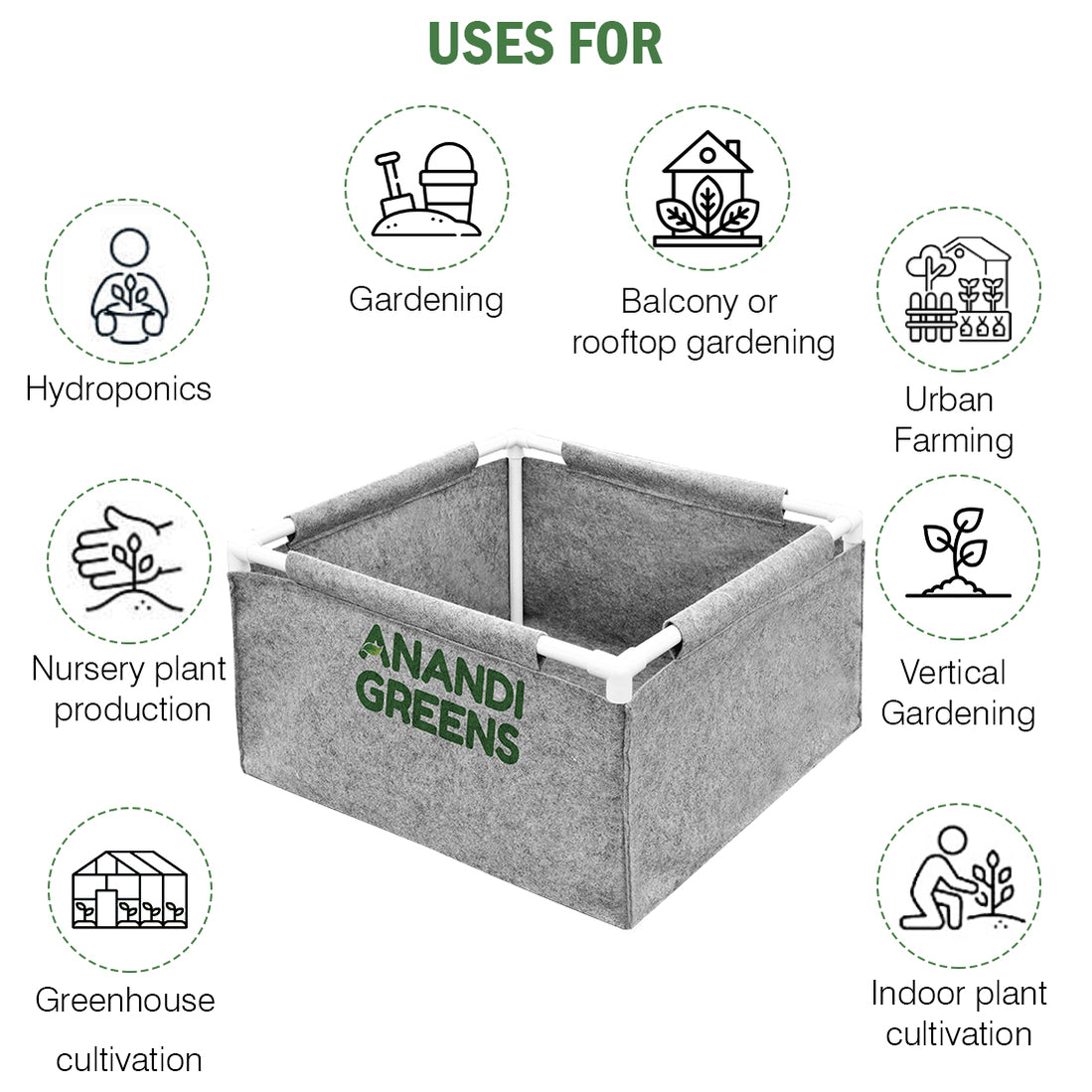 Geo Fabric Rectangular Grow Bag 2x2x1ft Grey — Anandi Green's
