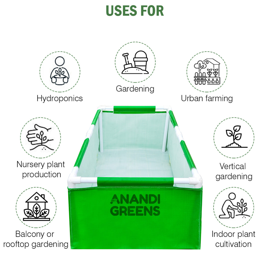 HDPE Rectangular Grow Bag | 3x2x1 Fit | 360 GSM with Upvc Support Fram — Anandi Green's