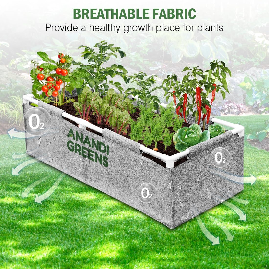 Geo Fabric Rectangular Grow Bag 3x1x1ft Grey with PVC — Anandi Green's